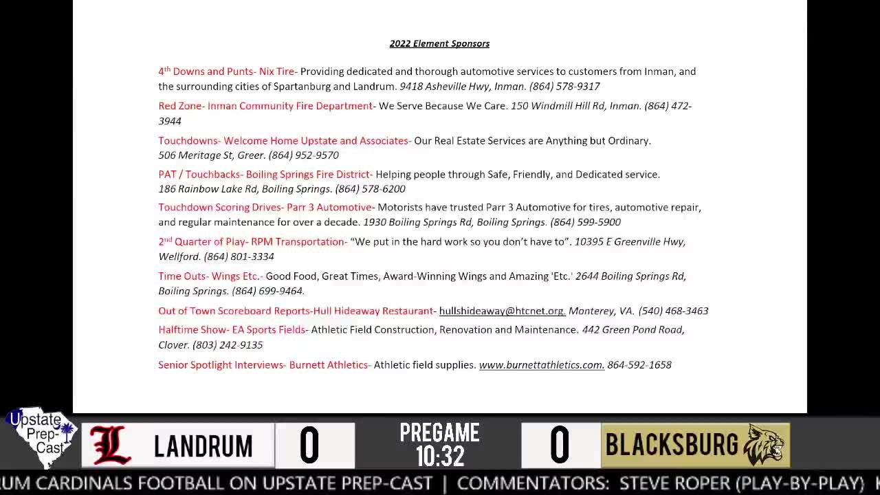 Football: Landrum Cardinals at Blacksburg Wildcats | Football ...